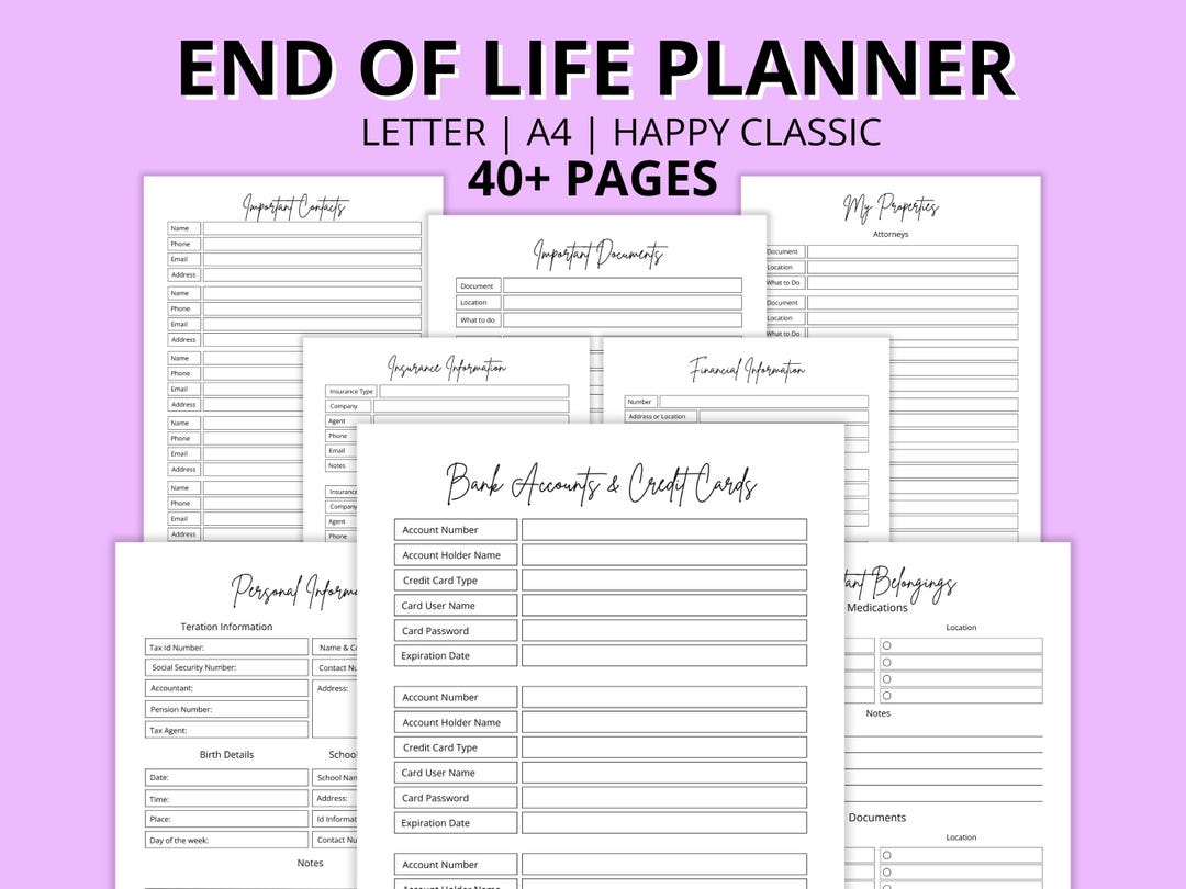 End of Life Planner Bundle, Just in Case of Emergency, Funeral Planner ...