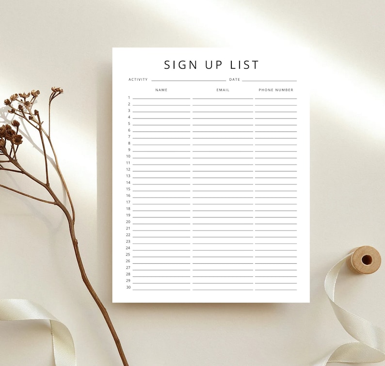 Sign up List Sign up Sheet Form Minimalist Event Sign In - Etsy