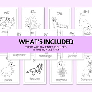Kids Animal Alphabet Coloring Book Pages, Preschool Pre-k Kindergarten ...