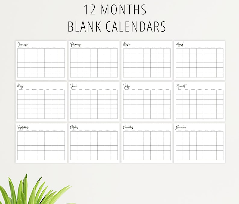 Monthly Blank Calendar, Simple Calendar, Minimalist, Wall Calendar ...