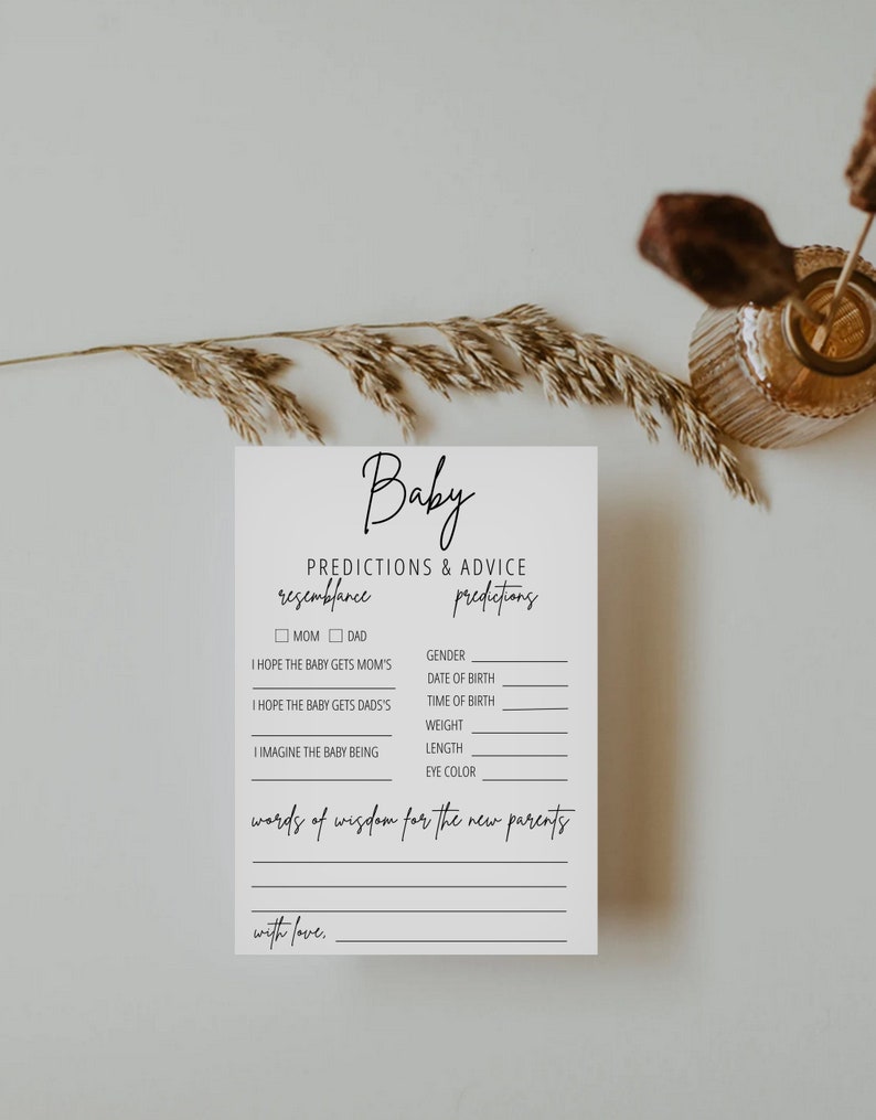 PRINTABLE EDITABLE Baby Prediction Card Template Baby Shower - Etsy