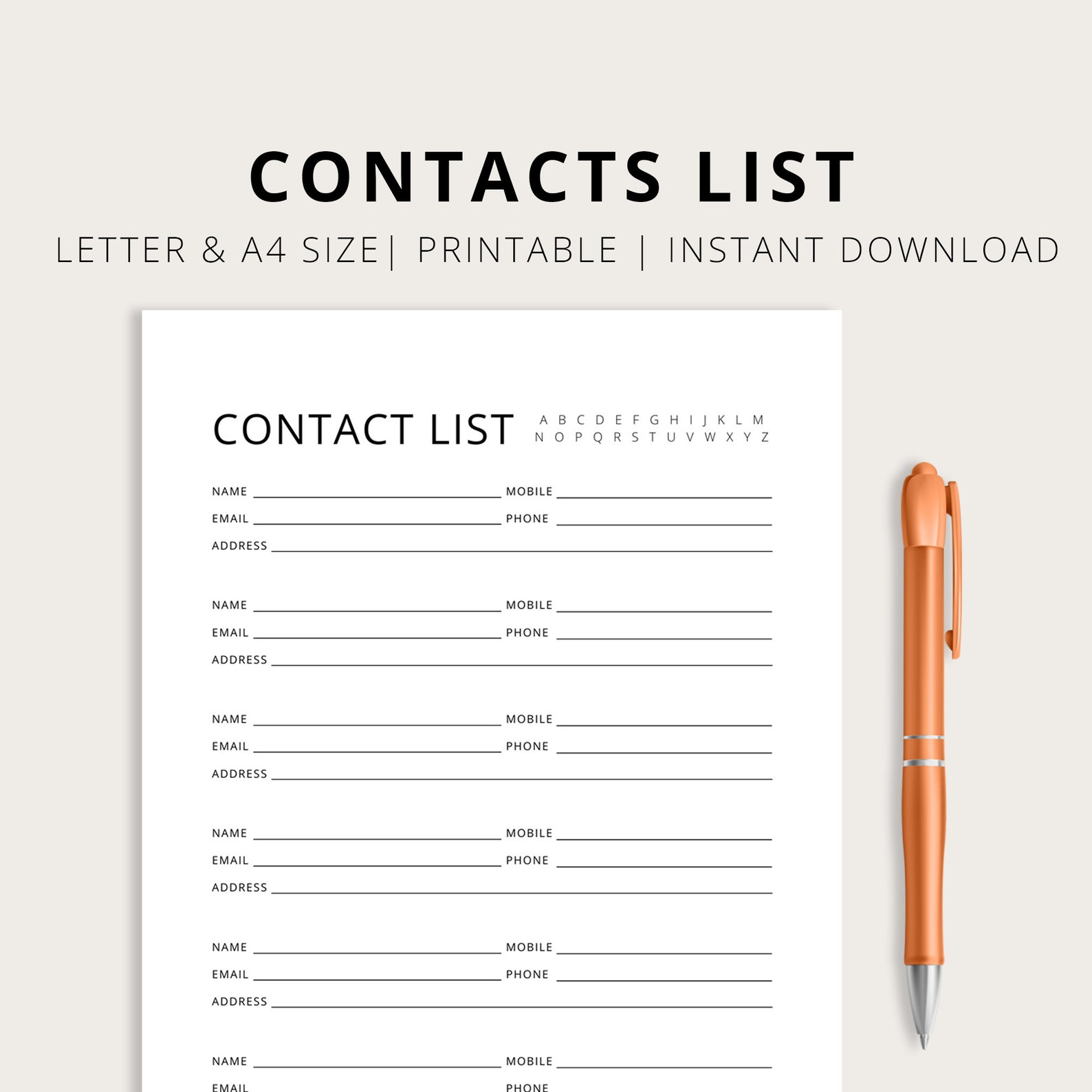 Printable Contact List Contact List Tracker Address Book - Etsy