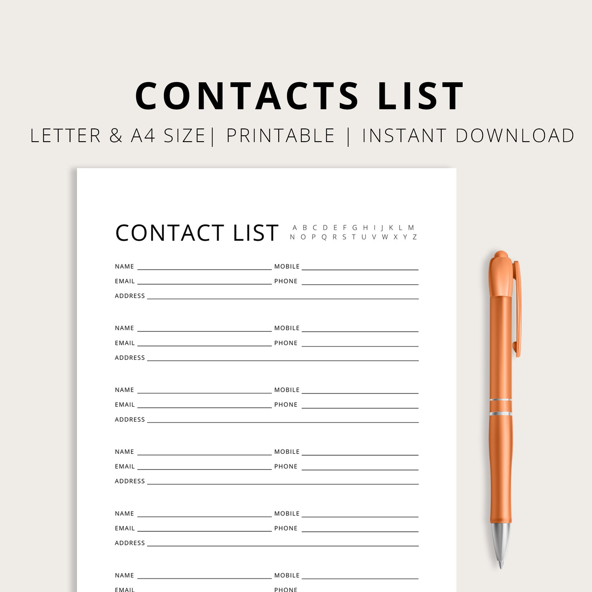 Printable Contact List Contact List Tracker Address Book - Etsy
