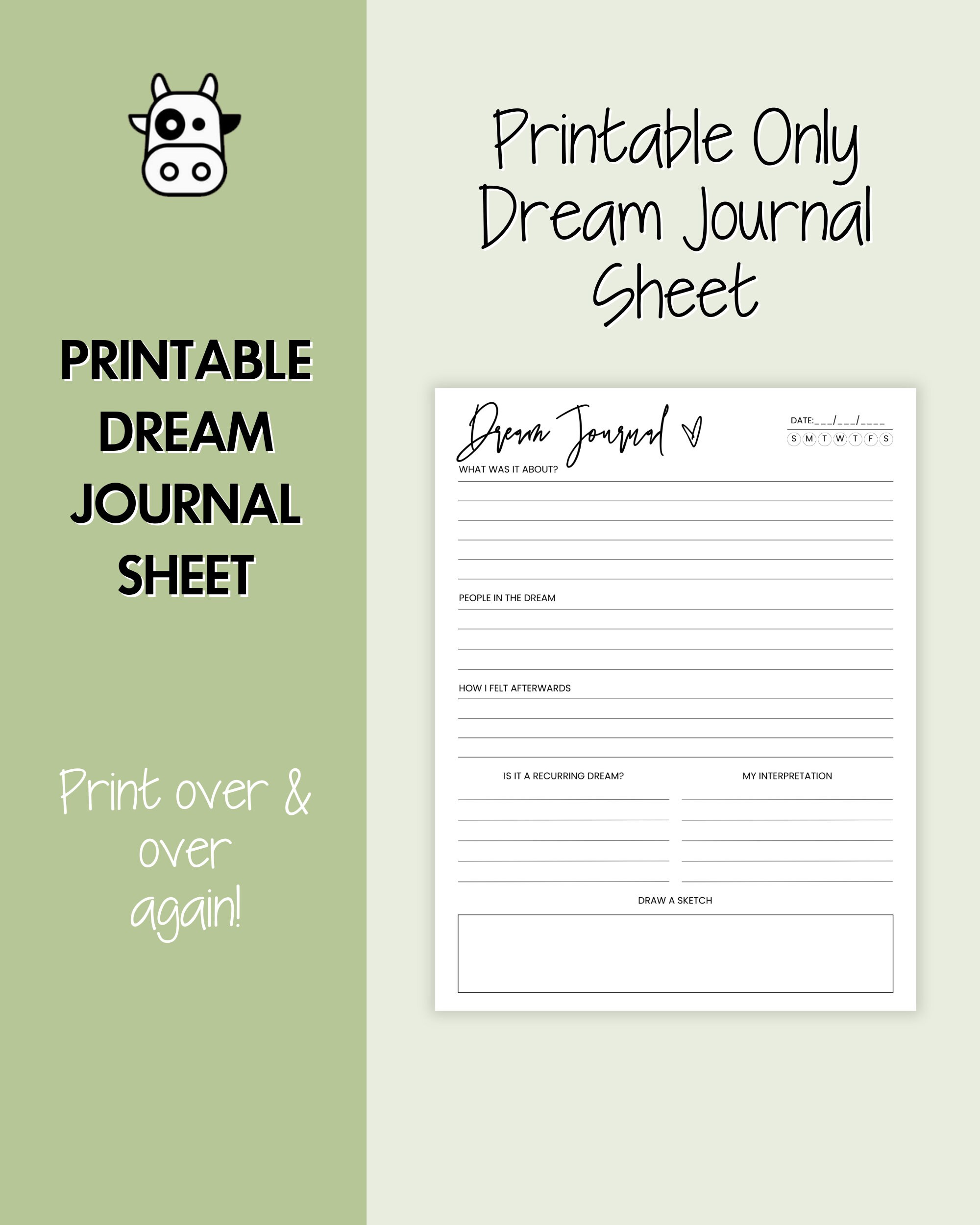 Printable Dream Journal Dream Tracker Dream Analysis Diary - Etsy