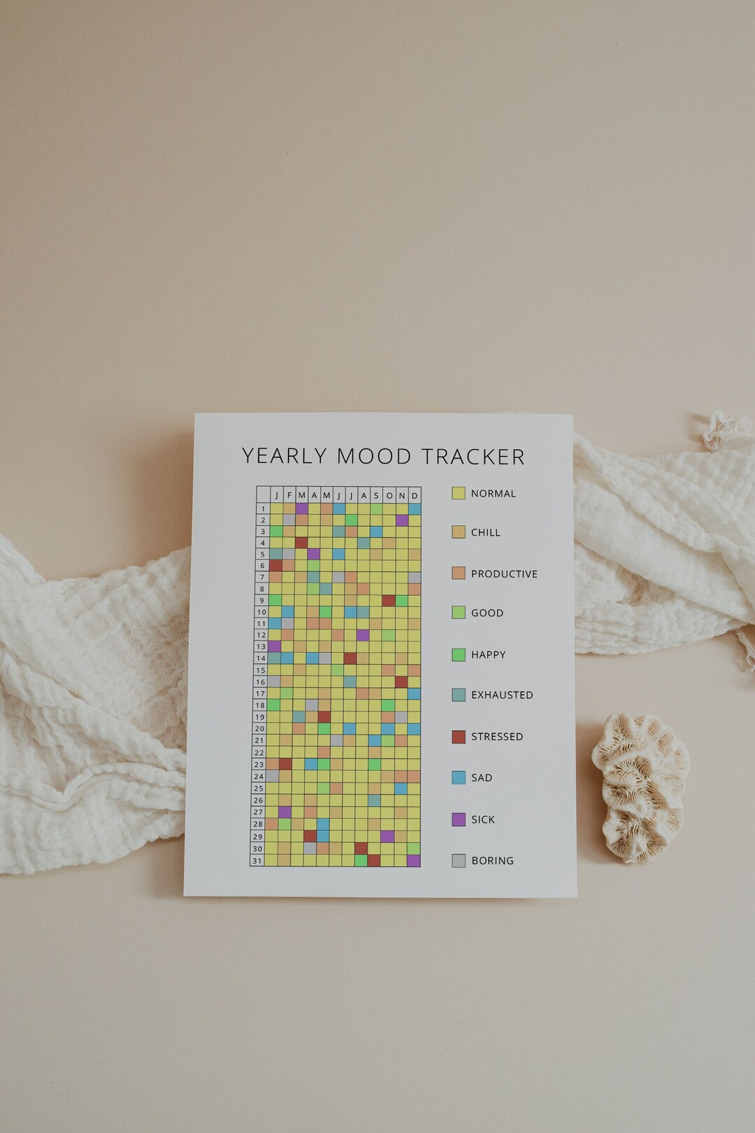 Printable Yearly Mood Tracker, Mood Tracker, Mood Chart Bullet Journal ...
