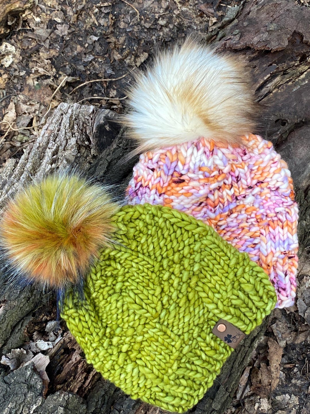 Handknit Merino Wool Beanie: Super Bulky Textured Hat With XL Faux Fur ...