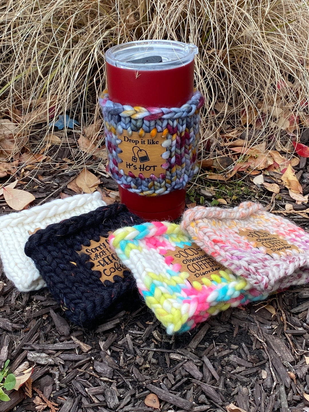 Handknit Merino Wool Mug Cozy With Faux Leather Patch - Etsy