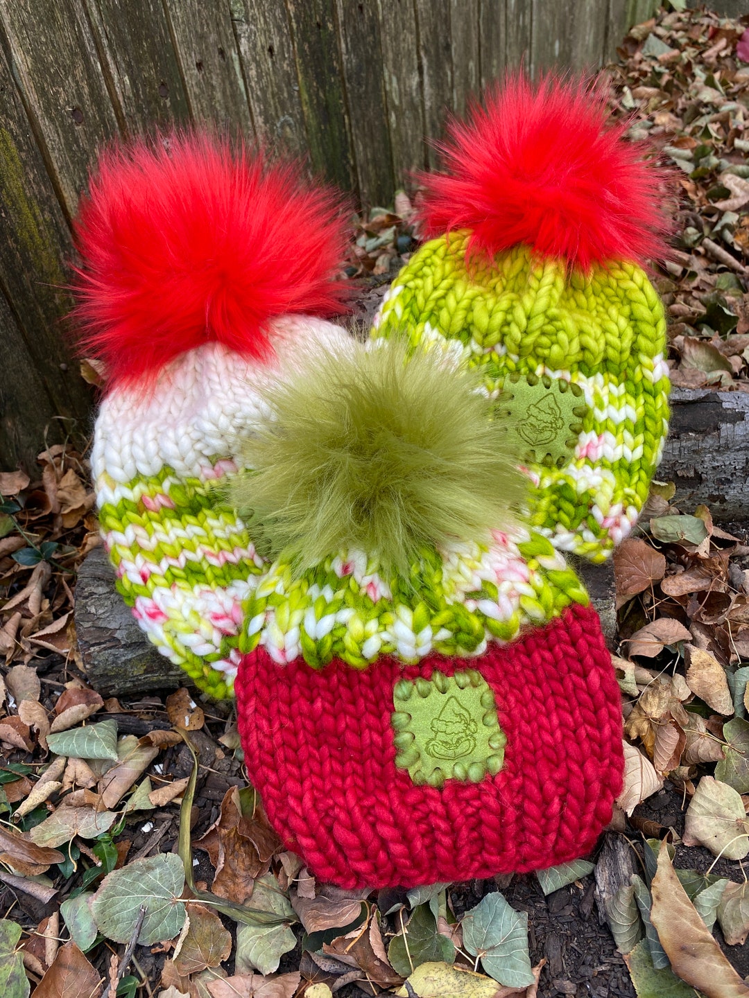 Family Grinch Hats in Grinch Green, Cream and Red With Green Grinch Patch/holiday Beanies in ...