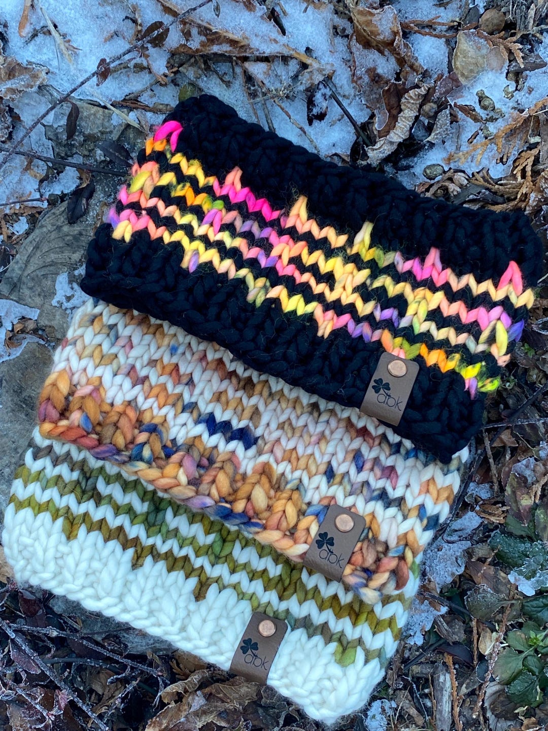 Adult Women's Super Bulky Merino Wool Handknit Headbands/multi-colored ...