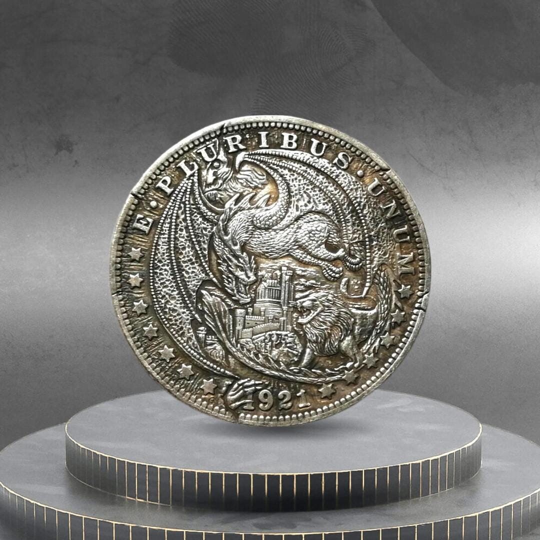 Hobo Coin Medieval Dragon and Lion Epic Battle Unique American Custom ...