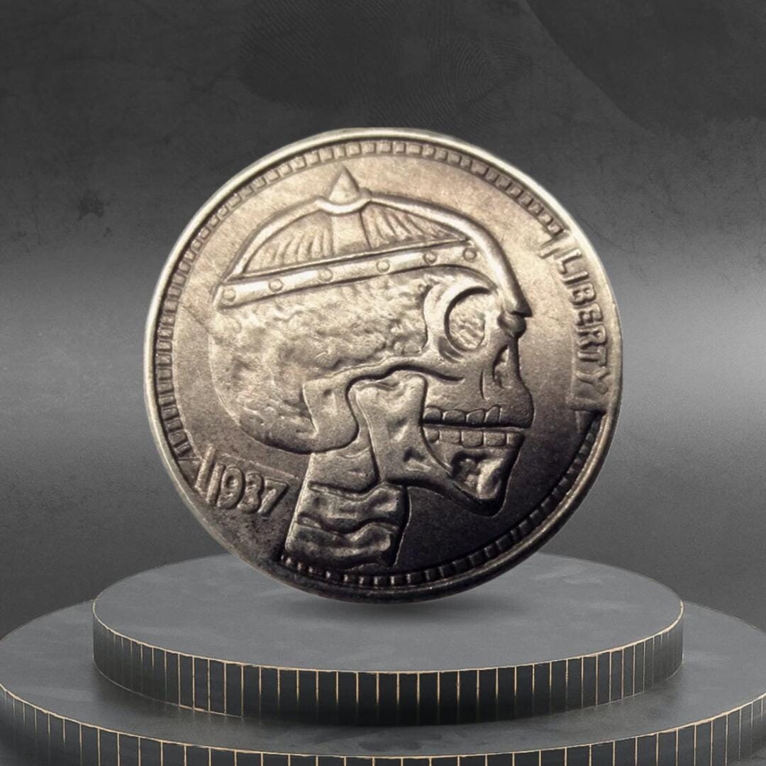 Hobo Coin Skull Medieval Knight War Helmet Gothic Art American Custom ...