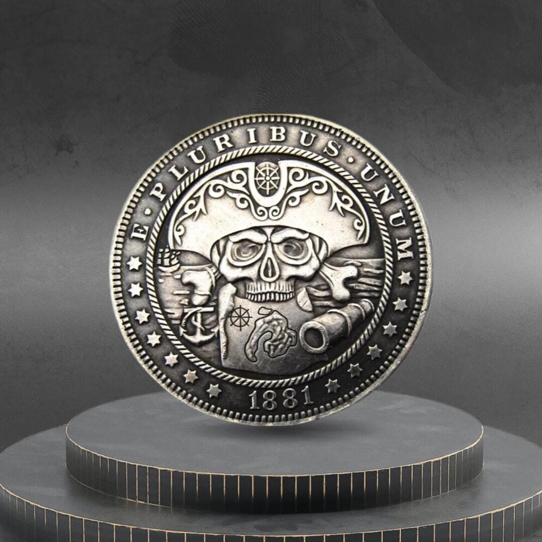 Hobo Coin Skull Pirate Captain Cross Bones Treasure Map American Custom ...