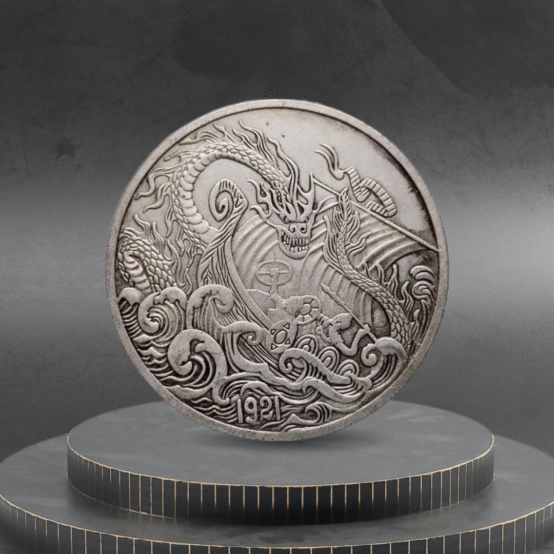 Hobo Coin Sea Monster Attacking Vikings on A Ship American Custom Coin ...