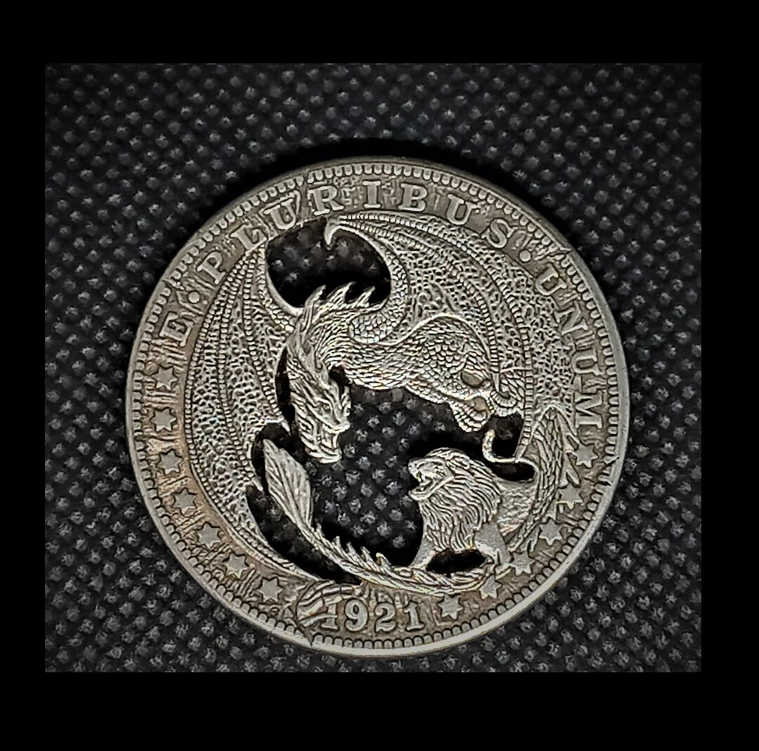 Hand Cut Epic Dragon Battle Medieval LOTR Lion Hobo Coin - Etsy