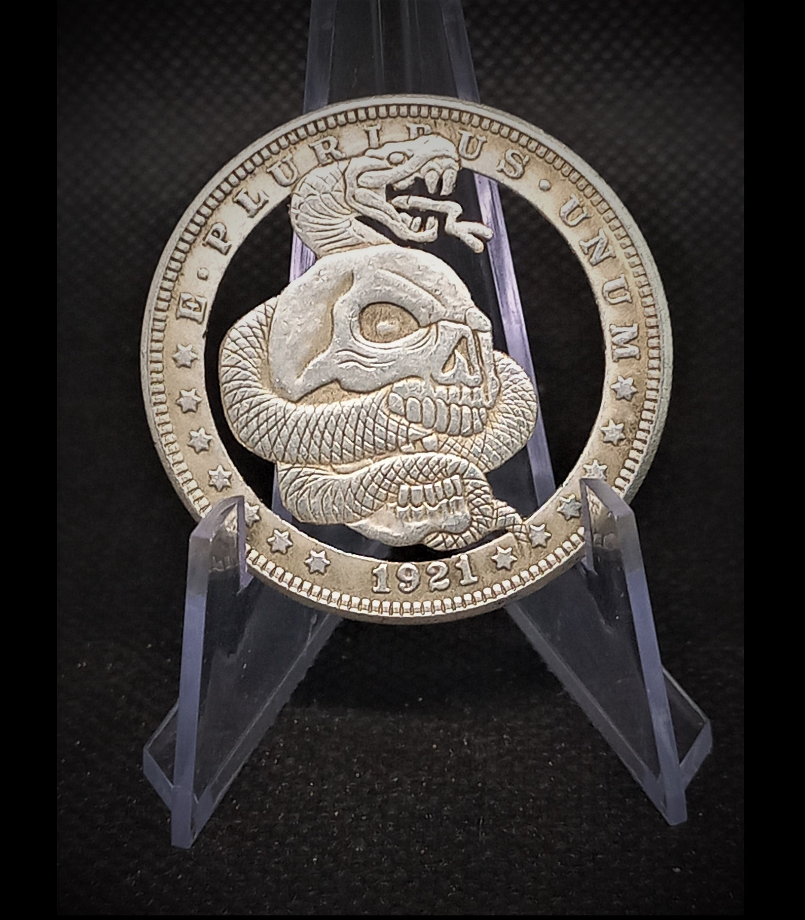 Hand Cut Snake and Skull Viper Voodoo Witchcraft Hobo Coin Cutting ...