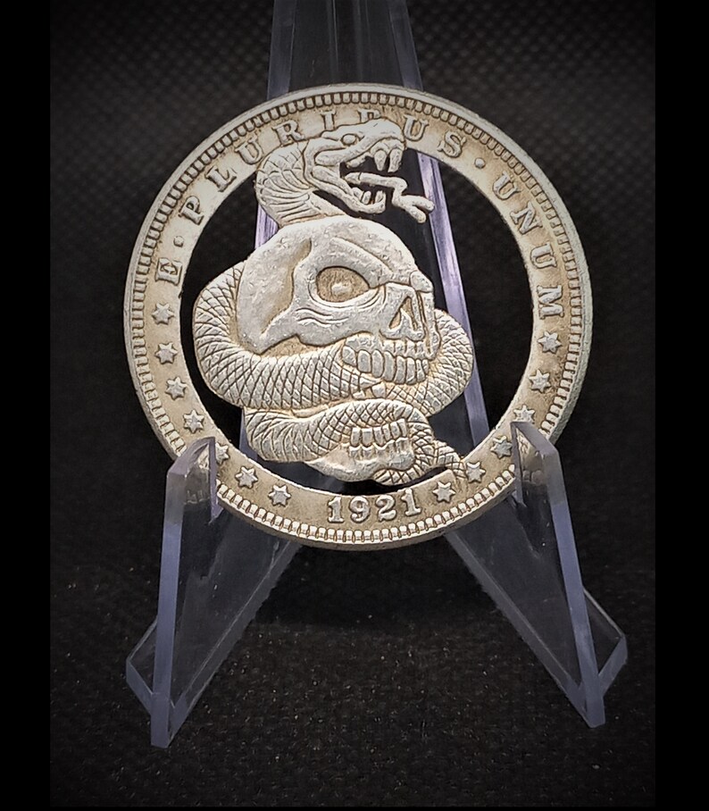 Hand Cut Snake and Skull Viper Voodoo Witchcraft Hobo Coin Cutting ...