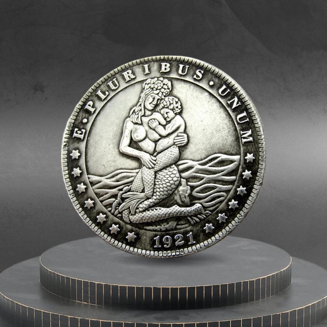 Hobo Coin Mermaid With Child on Rock in the Ocean Sea American Custom ...