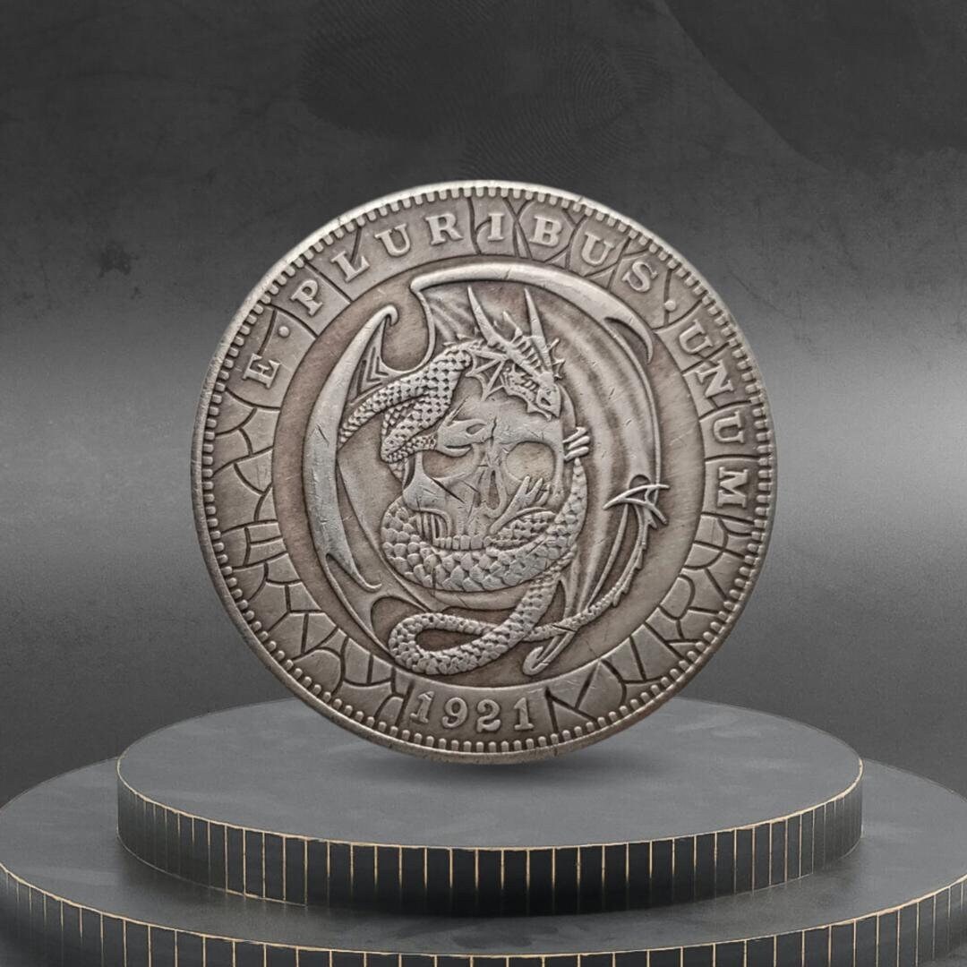 Hobo Coin Medieval Baby Dragon Holding a Skull Gothic American Custom ...
