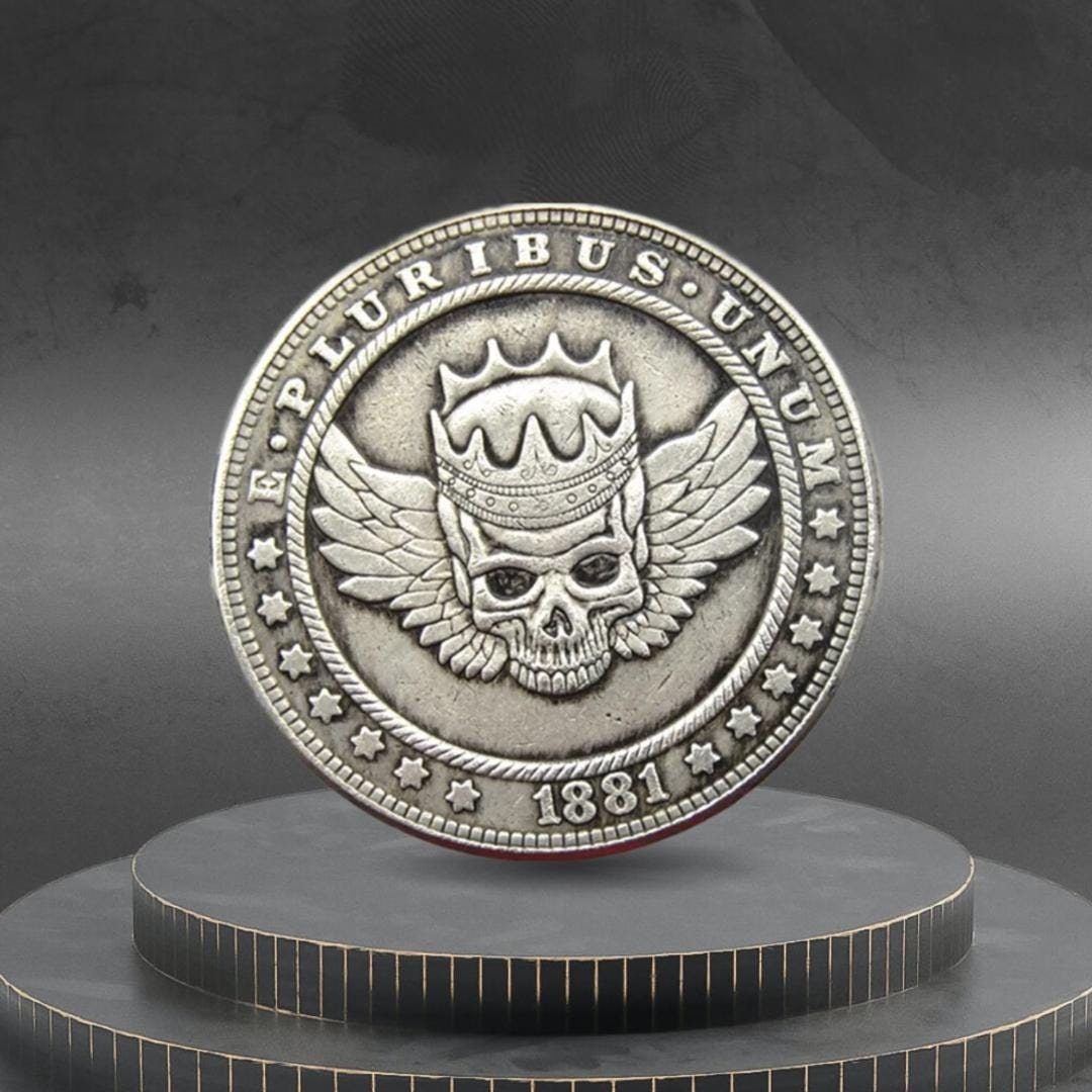 Hobo Coin Skull King Wearing Crown Wings Gothic Art American Custom ...
