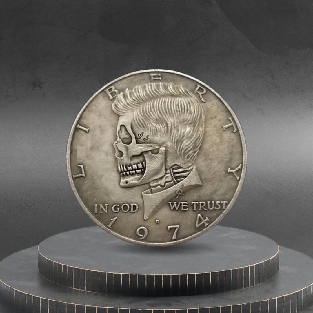 Hobo Coin Skull President John F Kennedy JFK American Custom Coin Half ...
