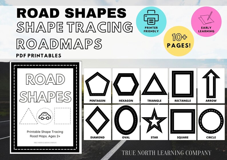ROAD SHAPES Shape Tracing Activity Roadmaps - Etsy