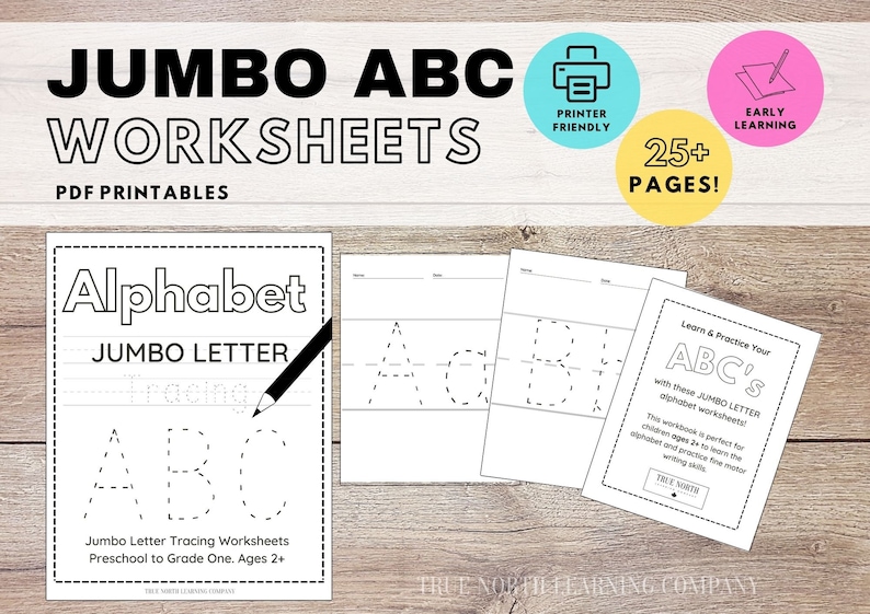 JUMBO ABC Letter Tracing Worksheets // Toddler Preschool Homeschool - Etsy