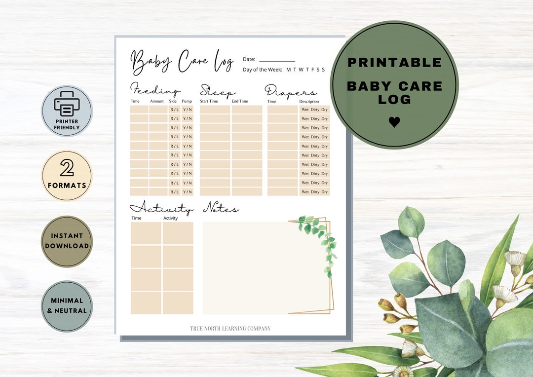 Baby Daily Care Log // Simple Infant Care Tracker // Neutral - Etsy