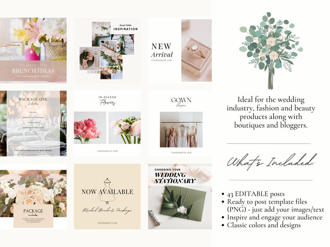 Wedding Social Media Posts, Instagram Posts, Editable Templates ...