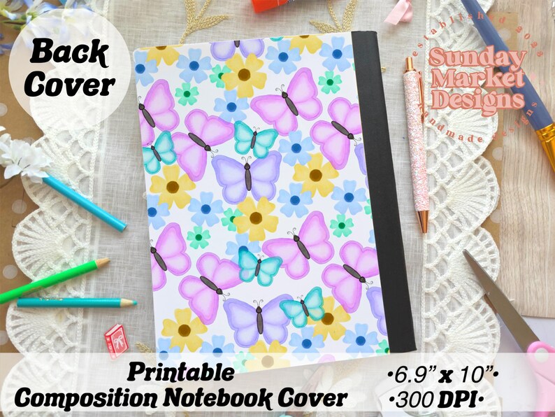 Printable Watercolor Butterfly Composition Notebook Cover: Back to ...