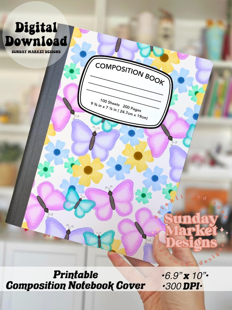 Printable Watercolor Butterfly Composition Notebook Cover: Back to ...