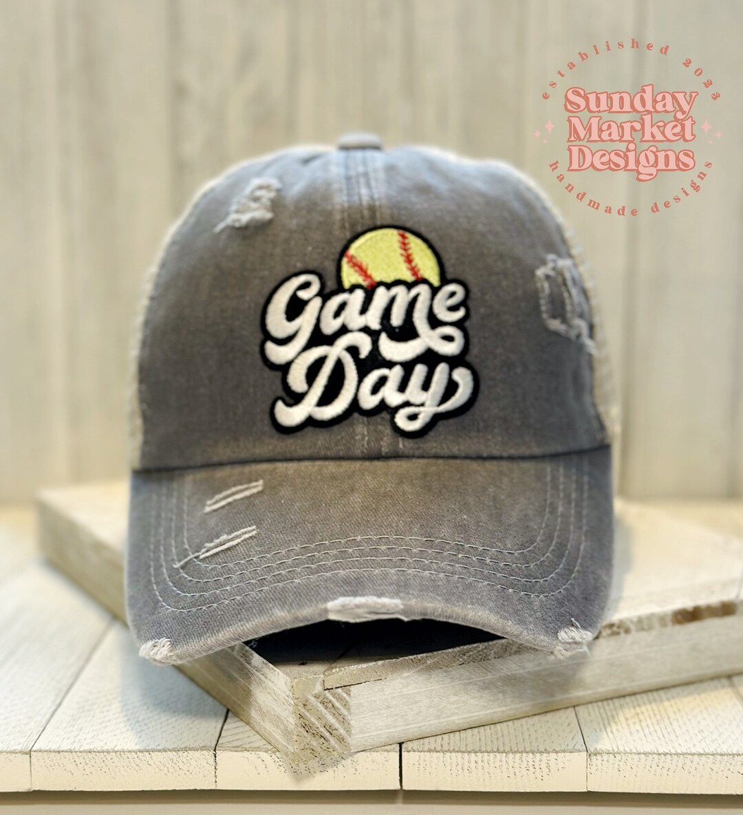 Softball Hat, Game Day Hat, Softball Mom Hat, Ponytail Hat, Distressed ...