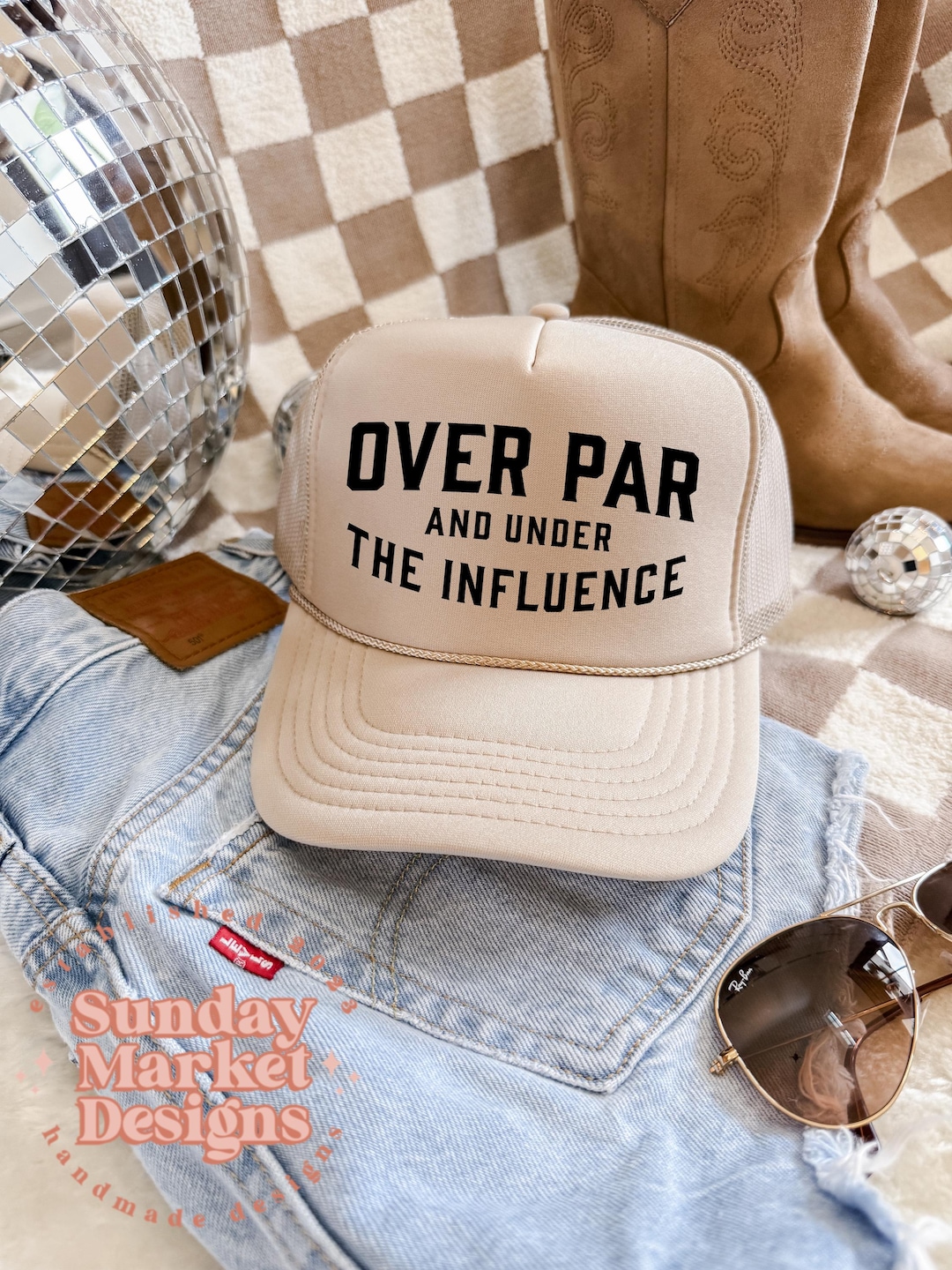 Over Par and Under the Influence Golf Hat, Funny Womens Trucker Hat ...
