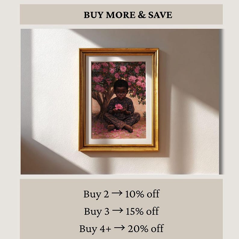 Moody Cottagecore Portrait, Young Black Boy With Pink Blossom, Warm ...