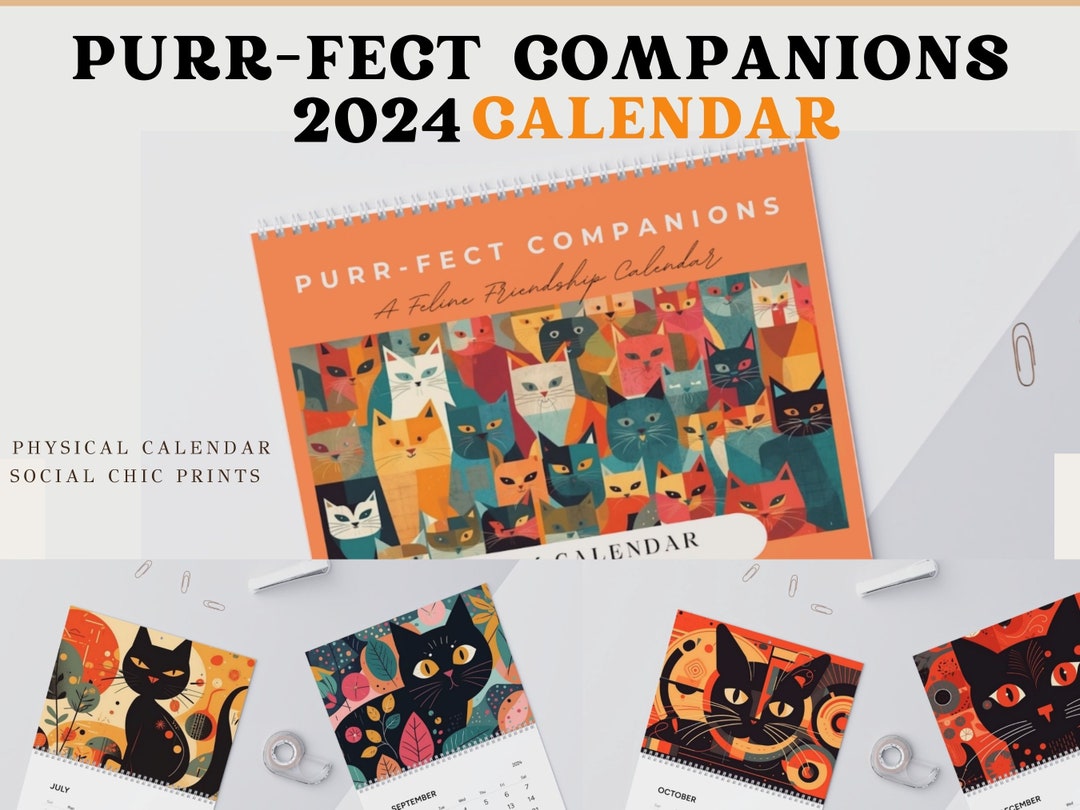 2024 Calendar, Cat Calendar, Wall Calendar 2024, Start the Year, Cat ...
