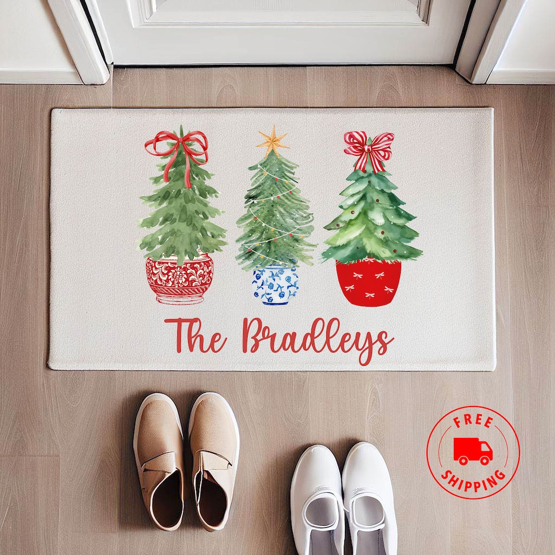 Christmas Holiday Custom Chinoiserie Indoor or Outdoor Doormat ...