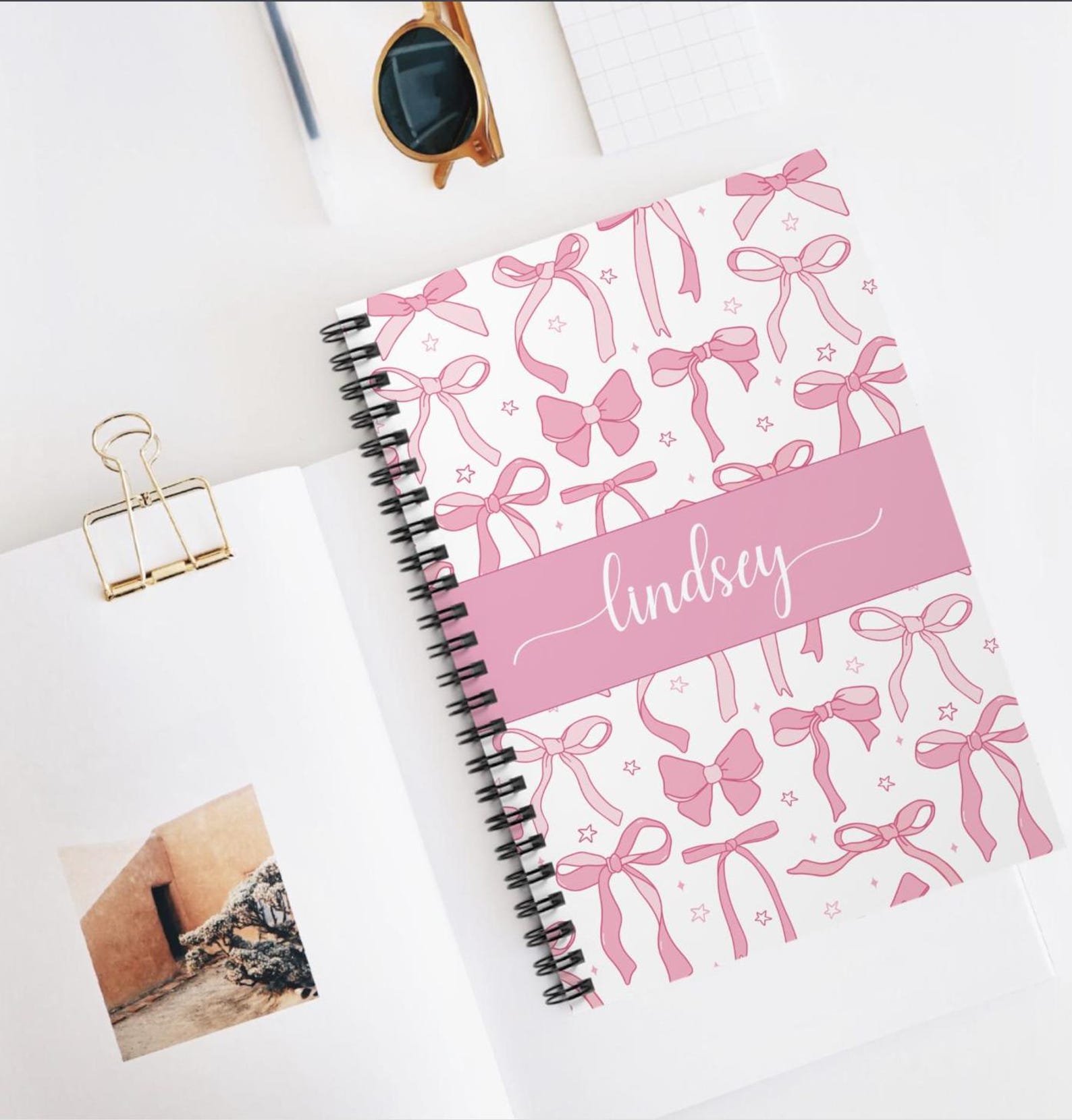 Personalized Pink Coquette Bow Journal and Notebook - Custom Spiral ...