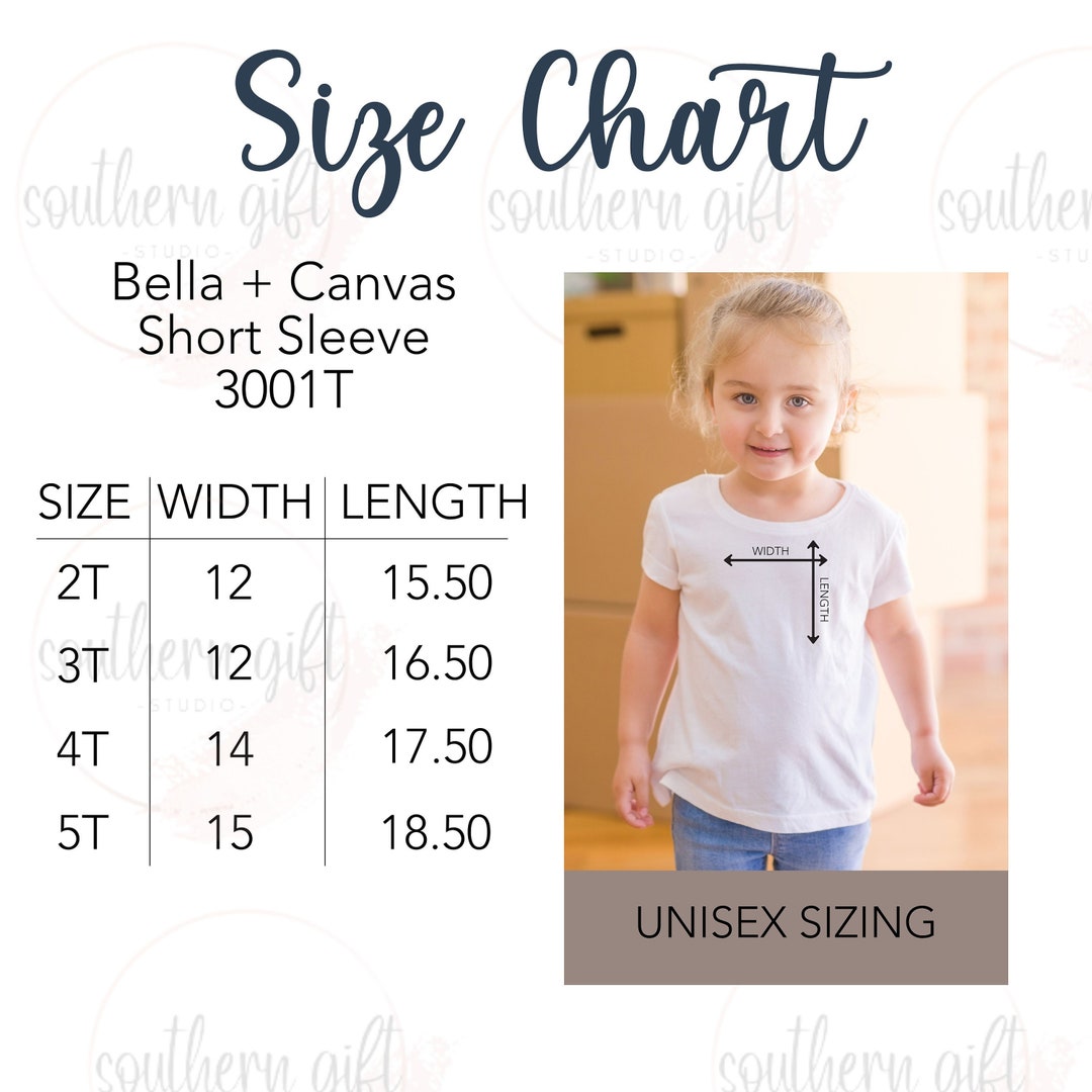 Toddler Size Chart Bella Canvas 3001T, Kid Shirt Size Chart Bella and ...