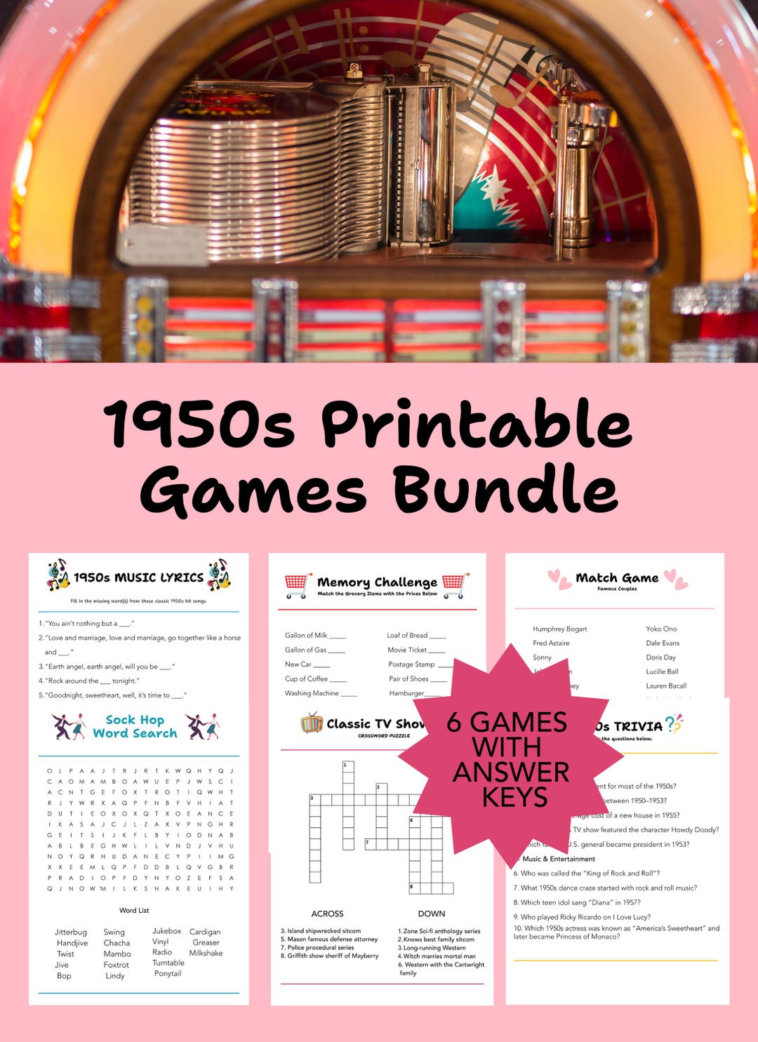 Retro 1950s Games Pack for Seniors Activity That Includes- Trivia ...