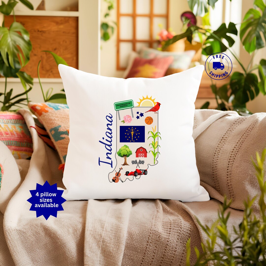 Indiana Throw Pillow, Indiana State Map Pillow, Midwest Home Décor ...