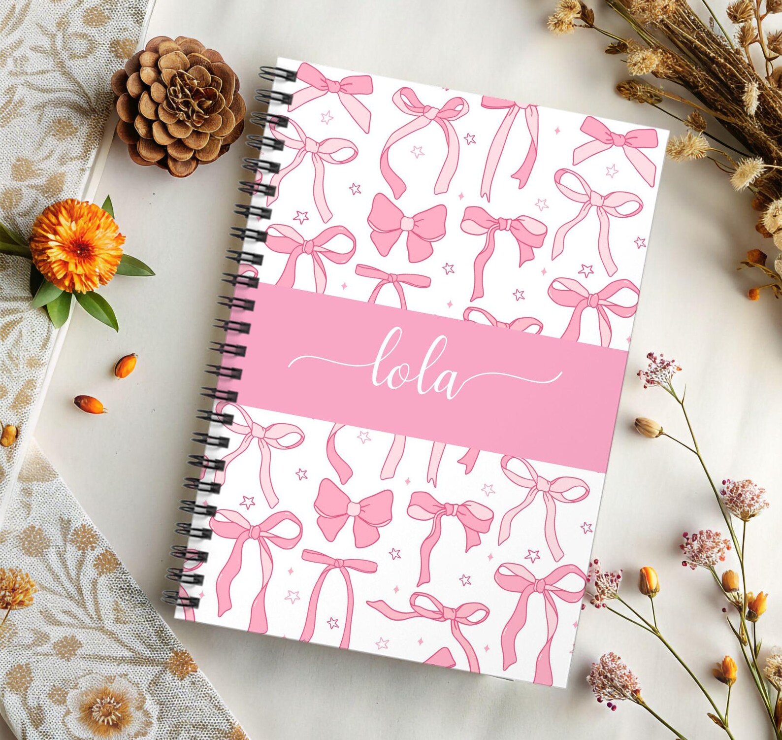 Personalized Pink Coquette Bow Journal and Notebook - Custom Spiral ...