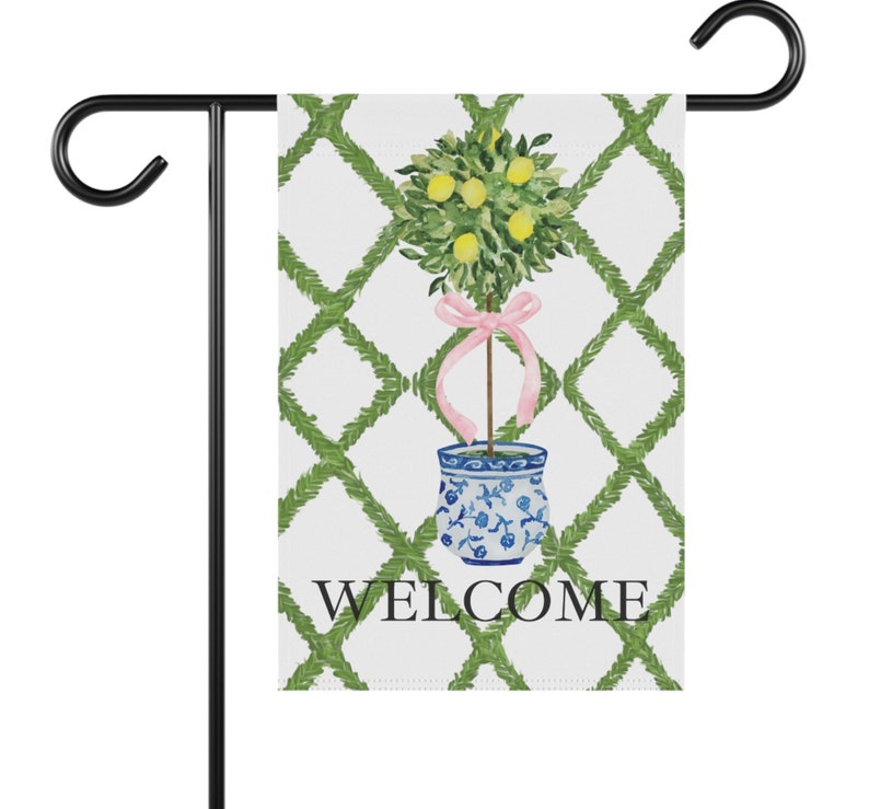 Custom Topiary Chinoiserie Garden Flag, Personalized Outdoor Preppy ...