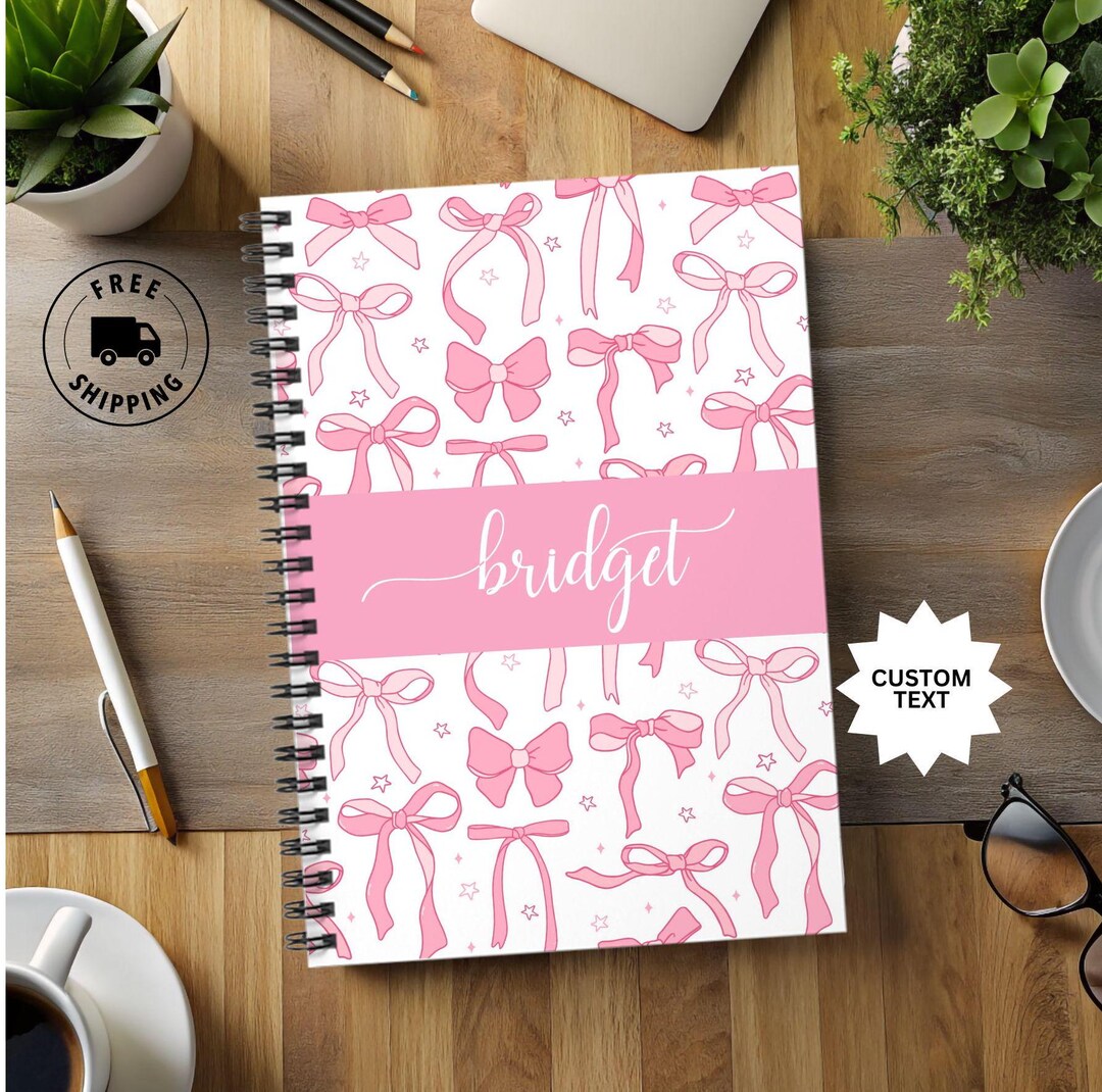 Personalized Pink Coquette Bow Journal and Notebook - Custom Spiral ...