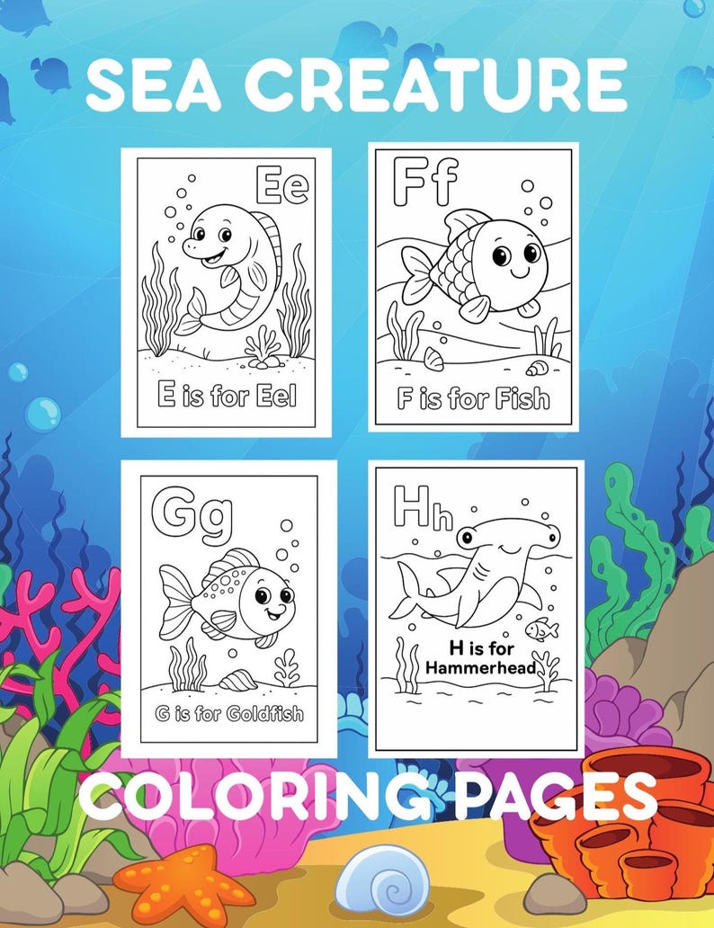 Sea Creature Alphabet Coloring Pages -A-Z Ocean Animals Activity Sheets ...