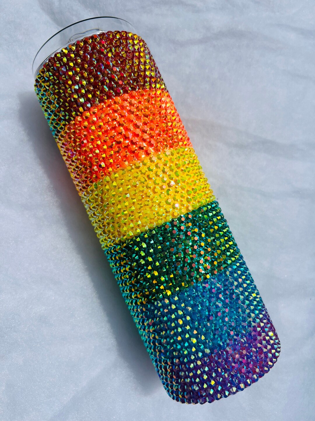 Ready to Ship Rainbow Rhinestone 20oz Straight Stainless Steel Tumbler ...