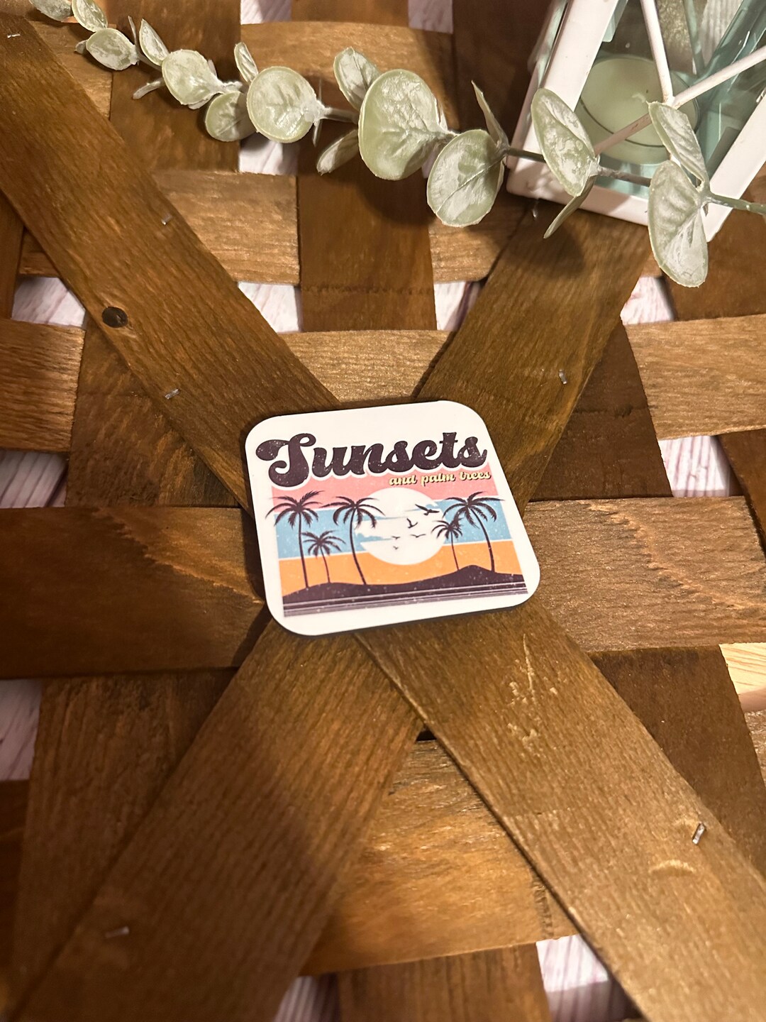 Palm Tree, Sunset, Beach Refrigerator Magnet. It Says Sunsets and Palm ...