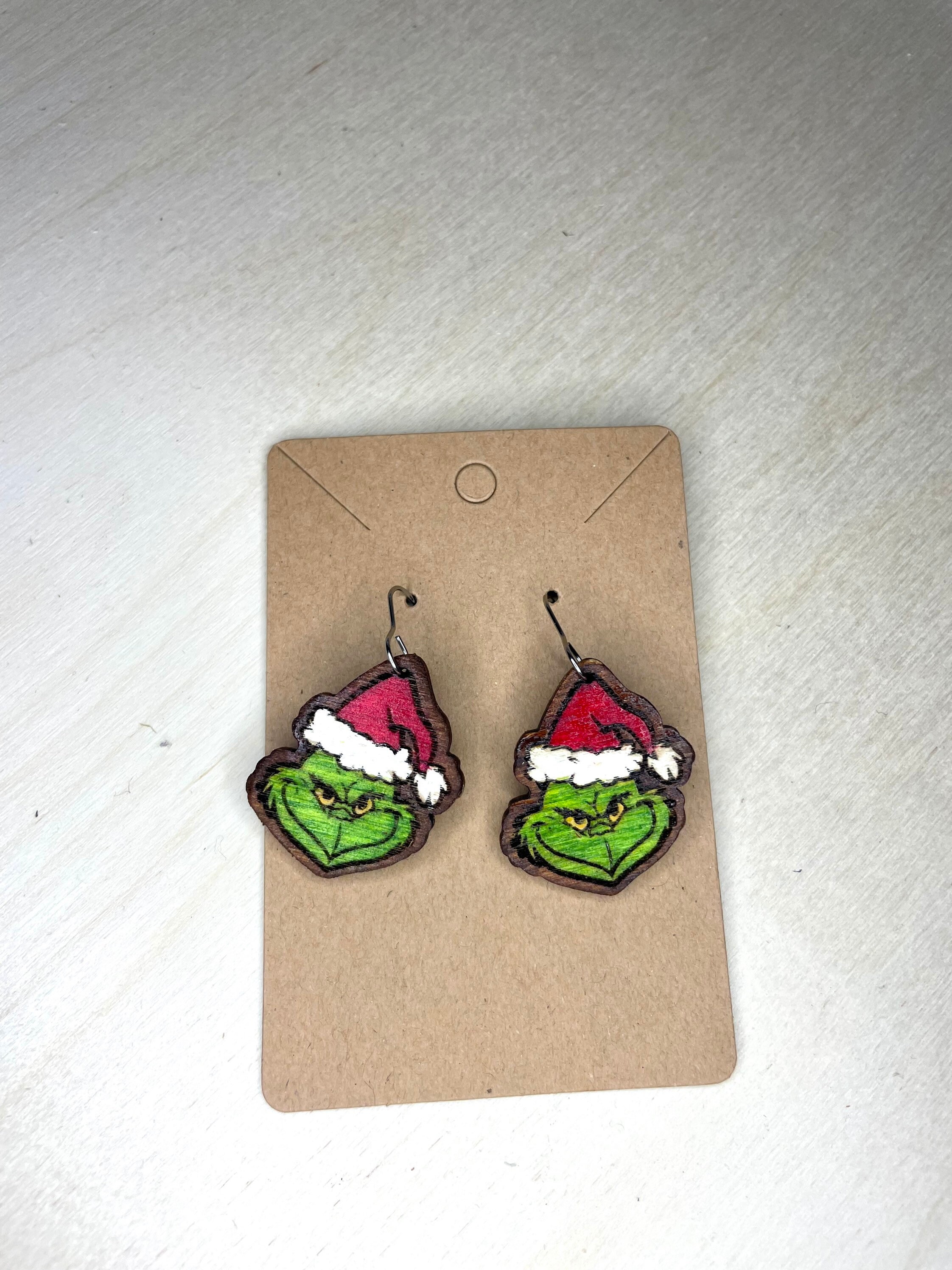 Grinch Earrings Grinch Christmas Earrings Wood Earrings - Etsy