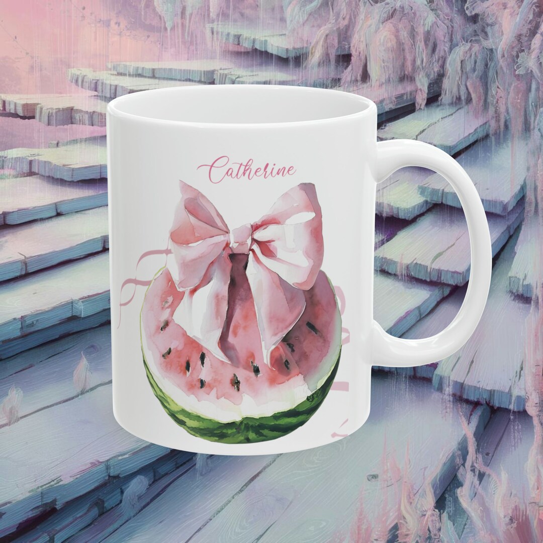 Personalized Bow Coquette Style Watermelon Pink Coffee Tea Mug Gift for ...