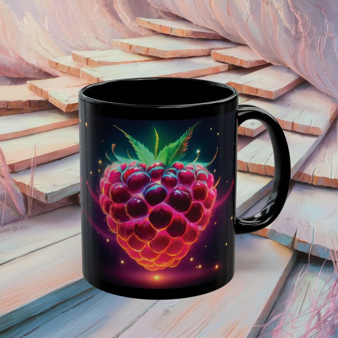 Enchanted Raspberry Fantasy Mug Gift: Bioluminescent Berries Glossy ...