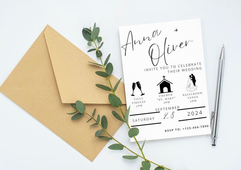 Editable Monochromatic Wedding Invitation - Etsy