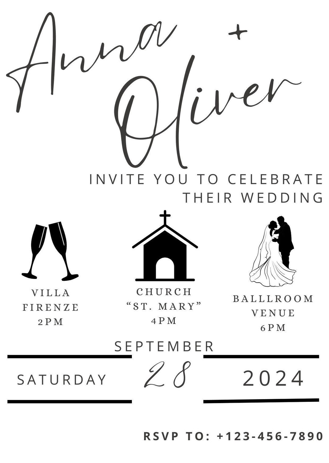 Editable Monochromatic Wedding Invitation - Etsy